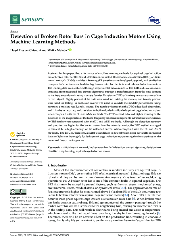 Pdf Detection Of Broken Rotor Bars In Cage Induction Motors Using Machine Learning Methods