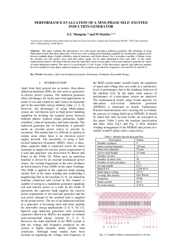 Pdf Performance Evaluation Of A Nine Phase Self Excited Induction Generator