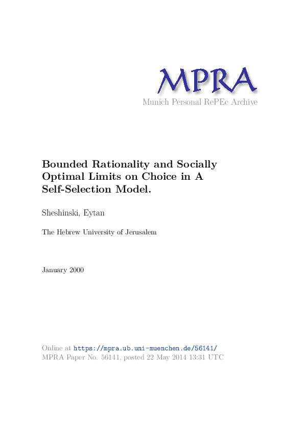 (PDF) Bounded Rationality and Socially Optimal Limits on Choice in a Self-Selection Model