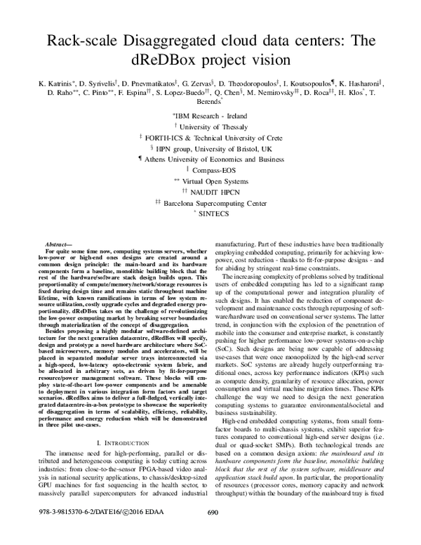 (PDF) Rack-scale Disaggregated Cloud Data Centers: The dReDBox Project ...