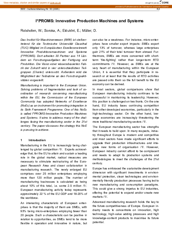 (PDF) I*PROMS: innovative production machines and systems