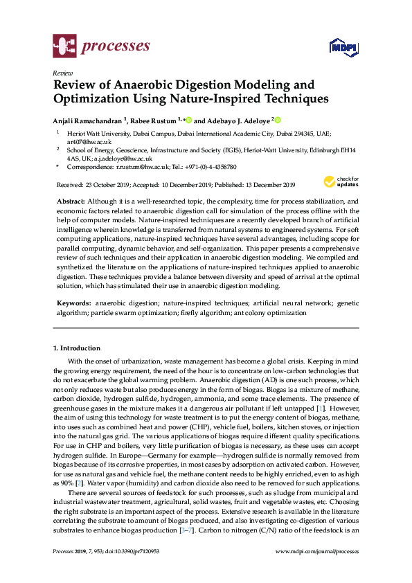 (PDF) Review of Anaerobic Digestion Modeling and Optimization Using Nature-Inspired Techniques