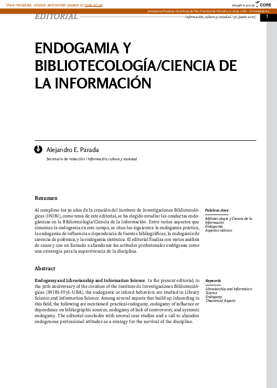 (PDF) Endogamia y Bibliotecología/Ciencia de la Información | Alejandro ...