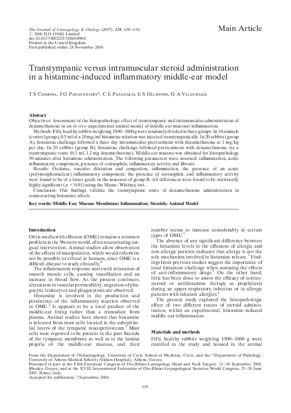 (PDF) Transtympanic versus intramuscular steroid administration in a ...