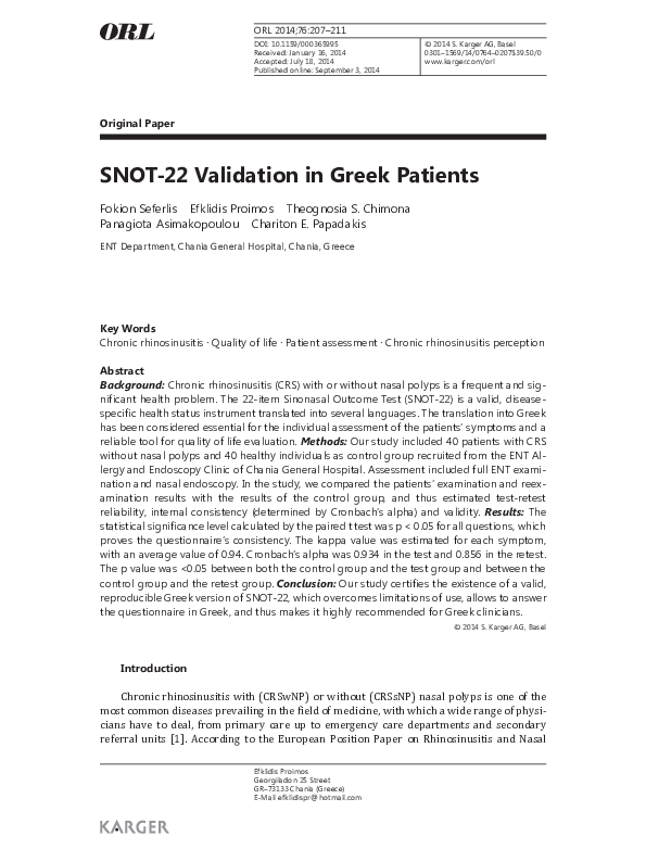 (PDF) SNOT-22 Validation in Greek Patients