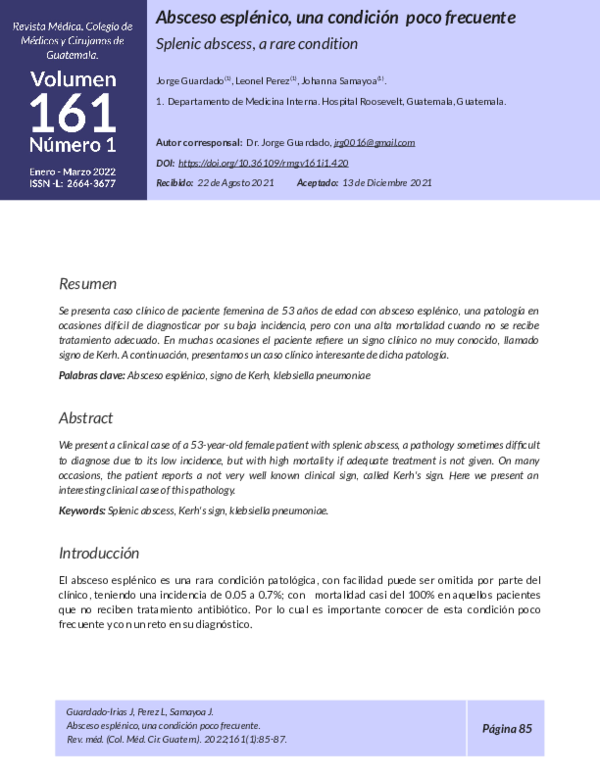 (PDF) Absceso esplénico, una condición poco frecuente