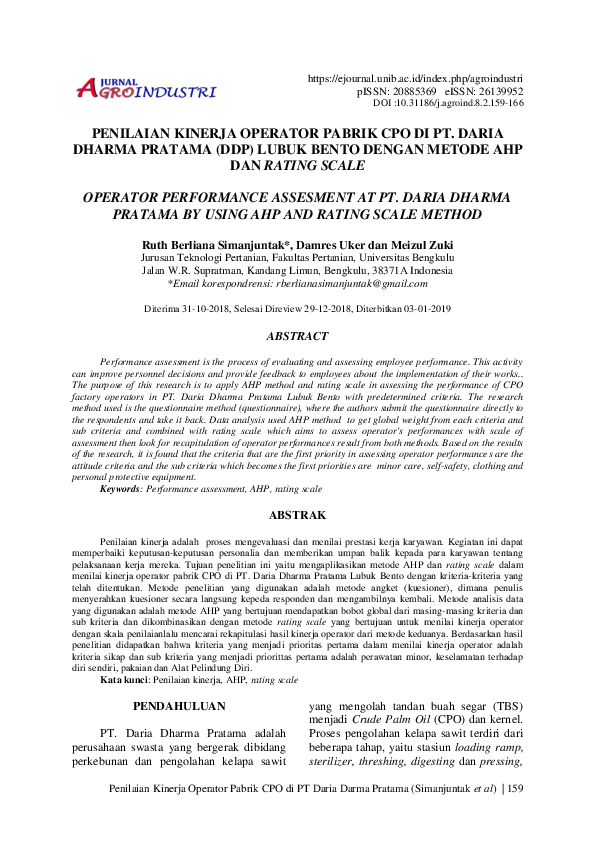 (PDF) Operator Performance Assesment at Pt. Daria Dharma Pratama by ...