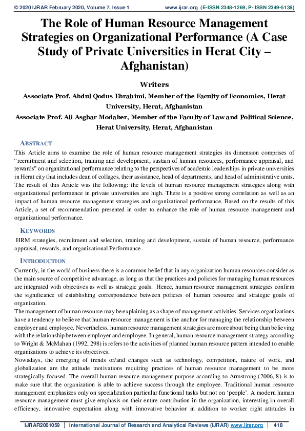 (PDF) The Role of Human Resource Management Strategies on ...