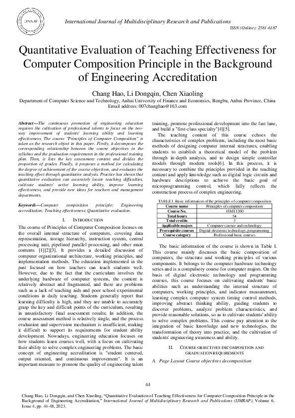 (PDF) Quantitative Evaluation of Teaching Effectiveness for Computer Composition Principle in ...
