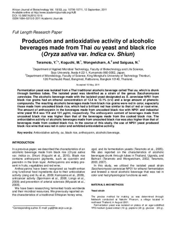 (PDF) Production and antioxidative activity of alcoholic beverages made from Thai ou yeast and ...