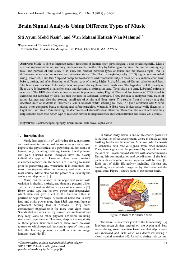 (PDF) Brain Signal Analysis Using Different Types of Music