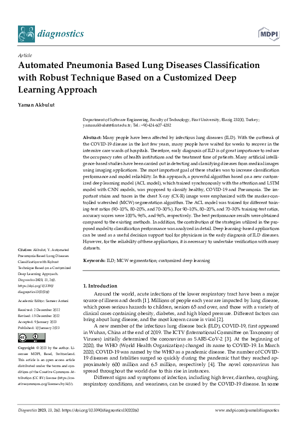 (PDF) Automated Pneumonia Based Lung Diseases Classification with Robust Technique Based on a ...