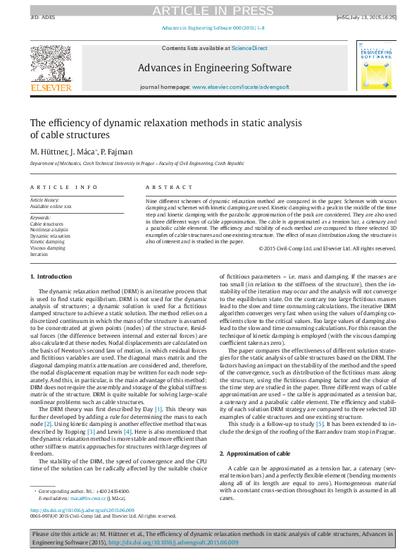 Pdf The Efficiency Of Dynamic Relaxation Methods In Static Analysis Of Cable Membrane Structures