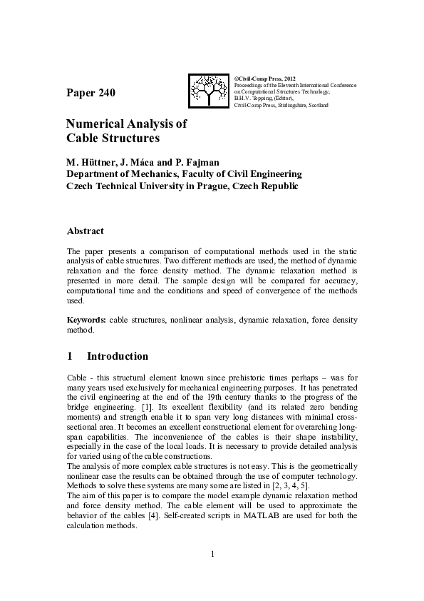 (PDF) Numerical Analysis of Cable Structures