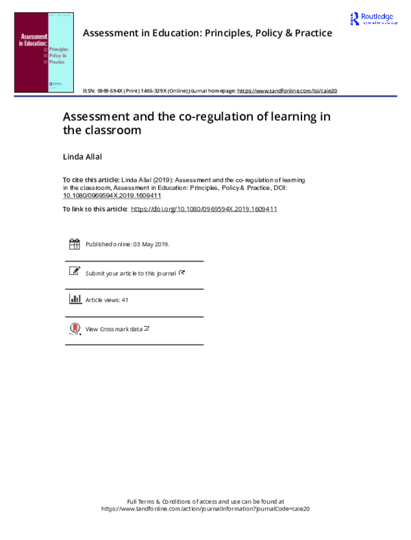 (PDF) Assessment and the co-regulation of learning in the classroom