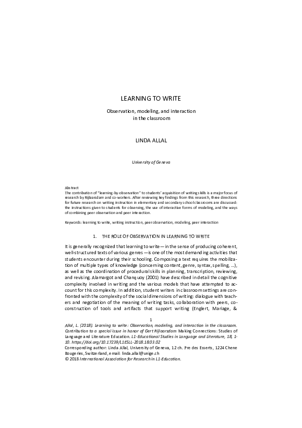 (PDF) Learning to write: Observation, modeling, and interaction in the ...