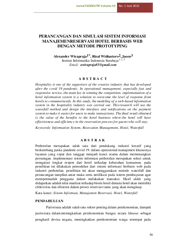 (PDF) Perancangan Dan Simulasi Sistem Informasi Manajemen Reservasi Hotel Berbasis Web Dengan ...