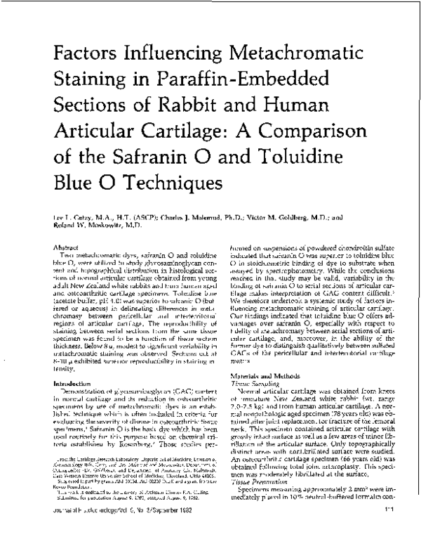 (PDF) Factors Influencing Metachromatic Staining in Paraffin-Embedded ...