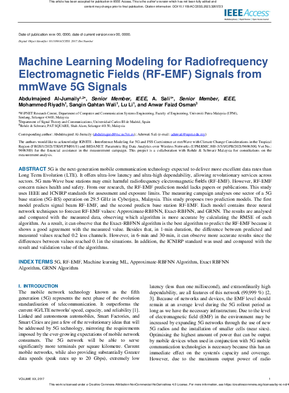 (PDF) Machine Learning Modeling for Radiofrequency Electromagnetic Fields (RF-EMF) Signals from ...