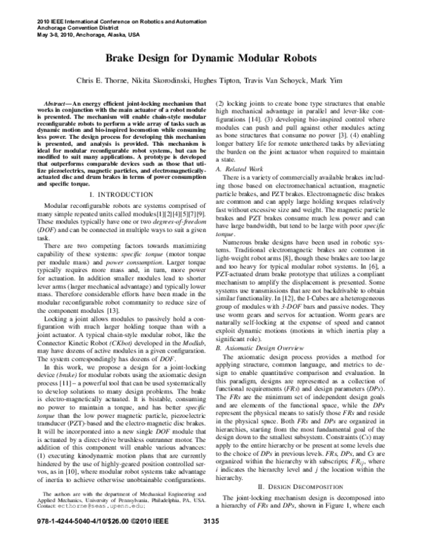 (PDF) Brake design for dynamic modular robots | Mark Yim - Academia.edu