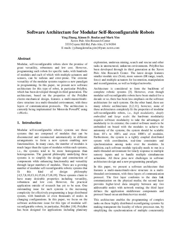 Pdf Software Architecture For Modular Self Reconfigurable Robots