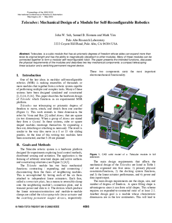 (PDF) Telecubes: mechanical design of a module for self-reconfigurable robotics