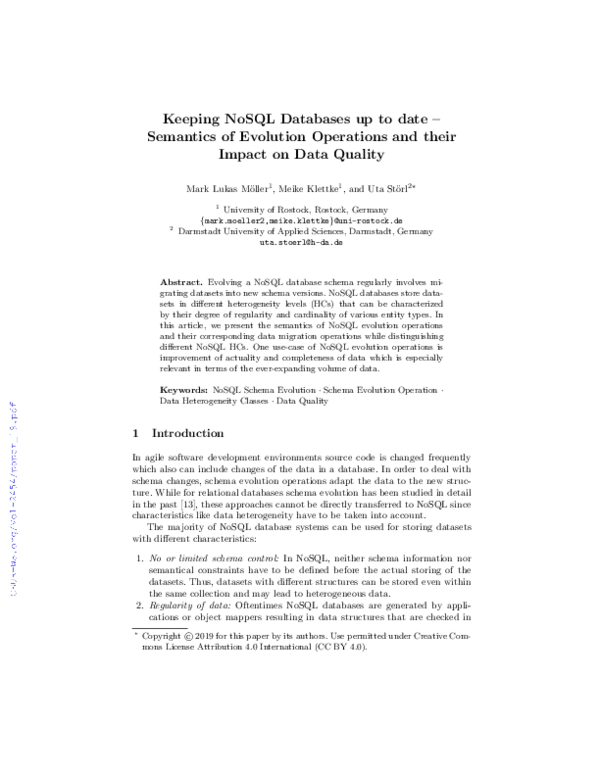 Pdf Keeping Nosql Databases Up To Date Semantics Of Evolution Operations And Their Impact On