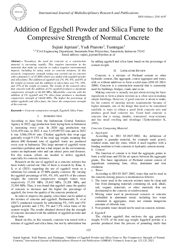 (PDF) Addition of Eggshell Powder and Silica Fume to the Compressive ...