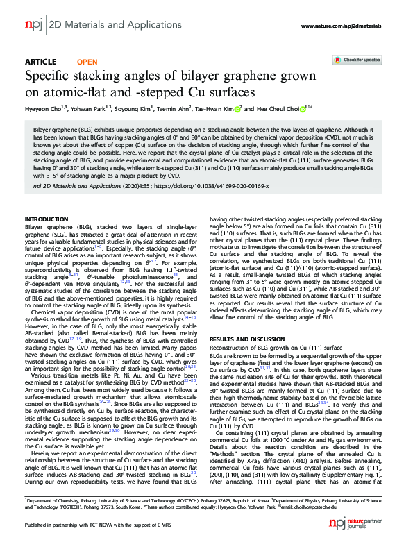 (PDF) Specific stacking angles of bilayer graphene grown on atomic-flat ...