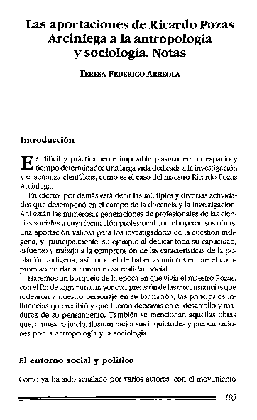 Pdf Las Aportaciones De Ricardo Pozas Arciniega A La Antropología Y