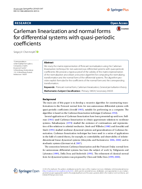 Pdf Carleman Linearization And Normal Forms For Differential Systems