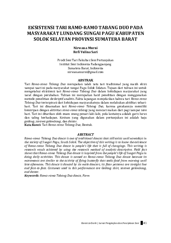 (PDF) Eksistensi Tari Ramo-Ramo Tabang Duo Padamasyarakat Lundang ...