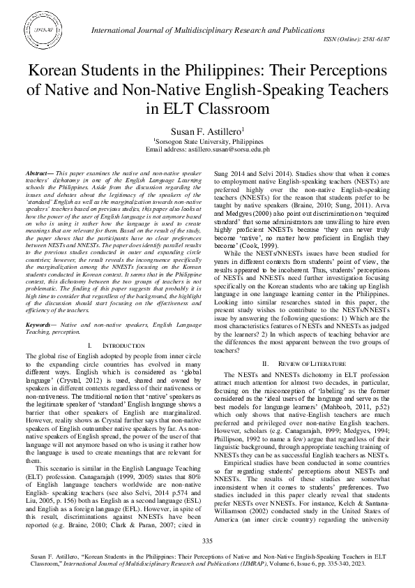 (PDF) Korean Students in the Philippines: Their Perceptions of Native and Non-Native English ...