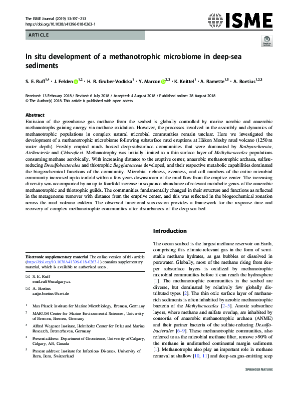 (PDF) In situ development of a methanotrophic microbiome in deep-sea sediments