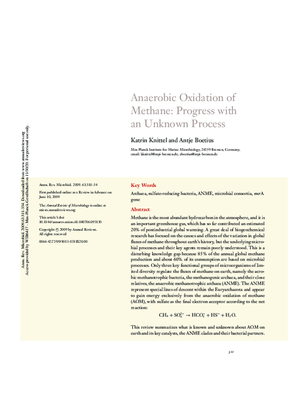 (PDF) Anaerobic Oxidation of Methane: Progress with an Unknown Process