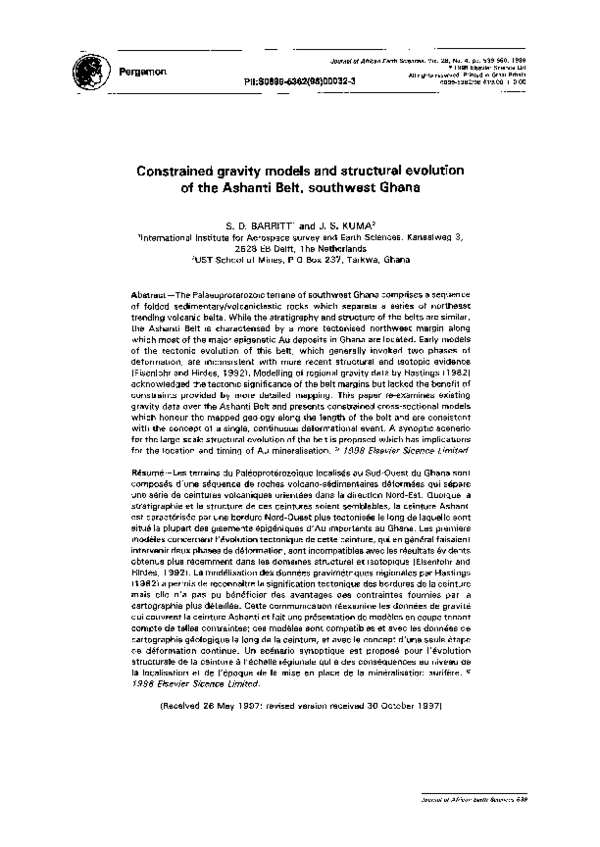 (PDF) Constrained gravity models and structural evolution of the Ashanti Belt, southwest Ghana