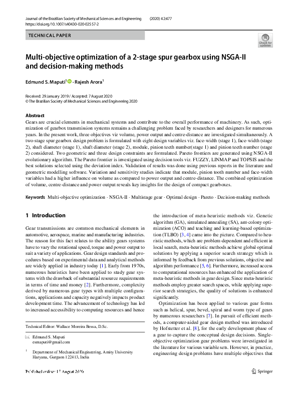 (PDF) Multi-objective optimization of a 2-stage spur gearbox using NSGA-II and decision-making ...