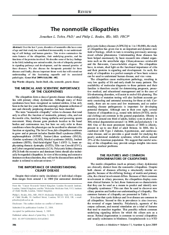 (PDF) The nonmotile ciliopathies