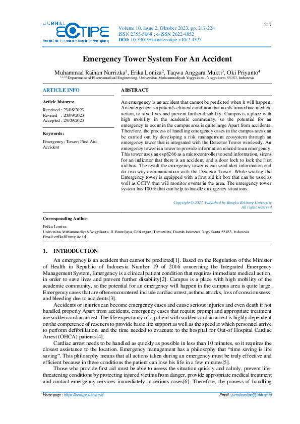 (PDF) Emergency Tower System For An Accident