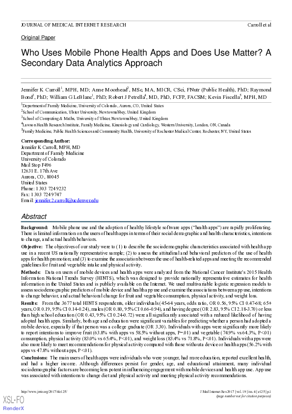 (PDF) Who Uses Mobile Phone Health Apps and Does Use Matter? A ...