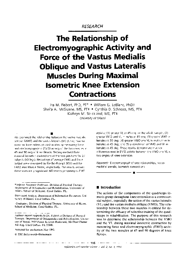 (PDF) The Relationship of Electromyographic Activity and Force of the ...