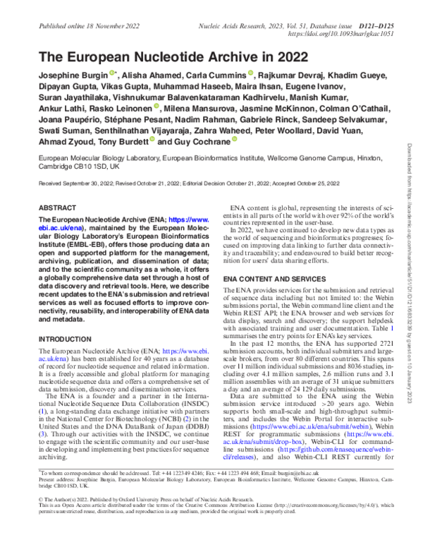 (PDF) The European Nucleotide Archive in 2022