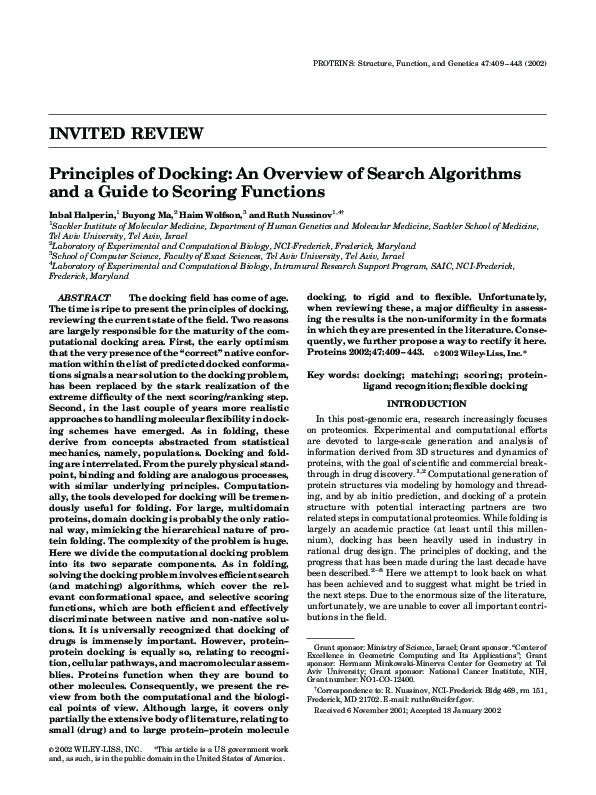 Pdf Principles Of Docking An Overview Of Search Algorithms And A Guide To Scoring Functions