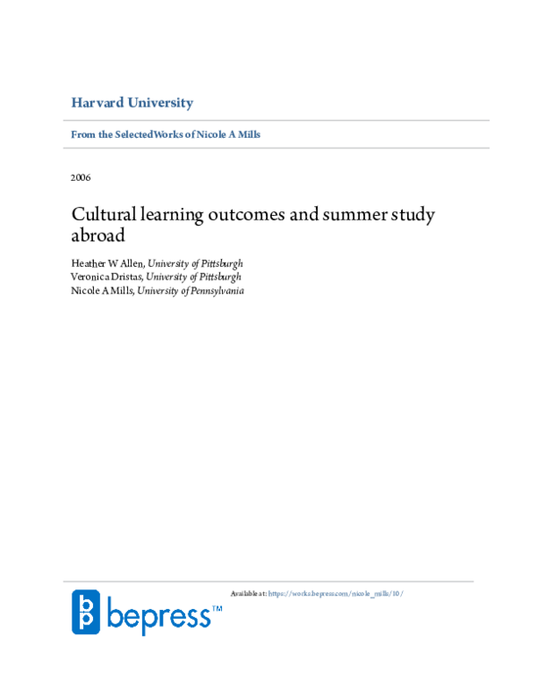 (PDF) Cultural learning outcomes and summer study abroad