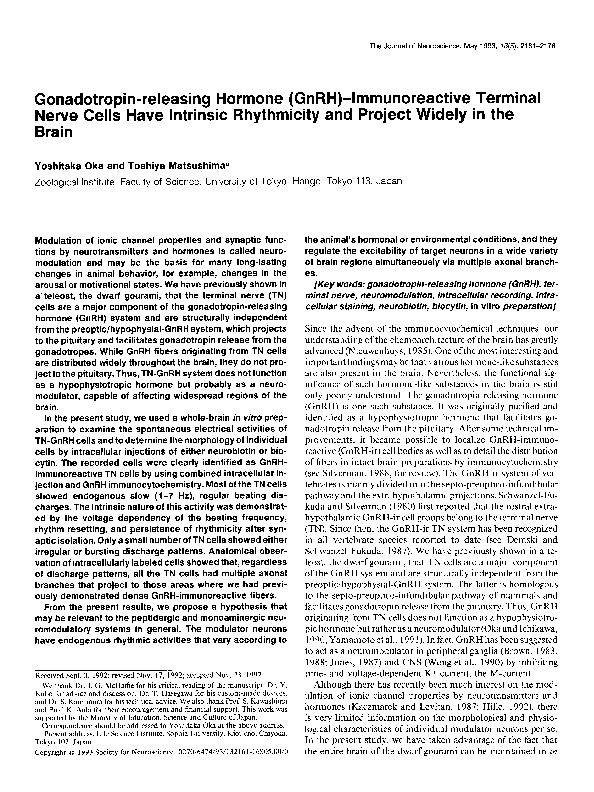 (PDF) Gonadotropin-releasing hormone (GnRH)-immunoreactive terminal ...