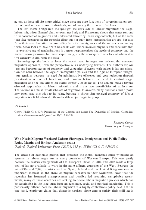 (PDF) Who Needs Migrant Workers?: Labour Shortages, Immigration, and ...