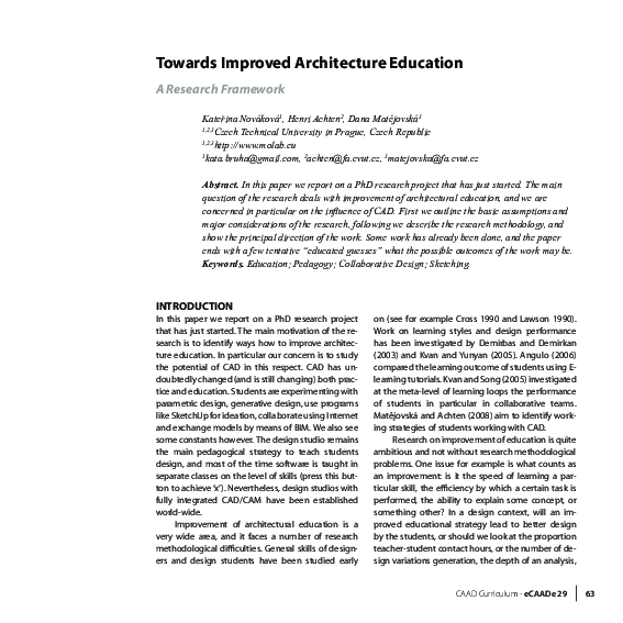 (PDF) Towards Improved Architecture Education: A Research Framework
