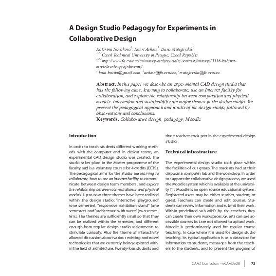 (PDF) A Design Studio Pedagogy for Experiments in Collaborative Design