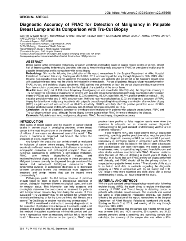 (PDF) Diagnostic Accuracy of FNAC for Detection of Malignancy in ...