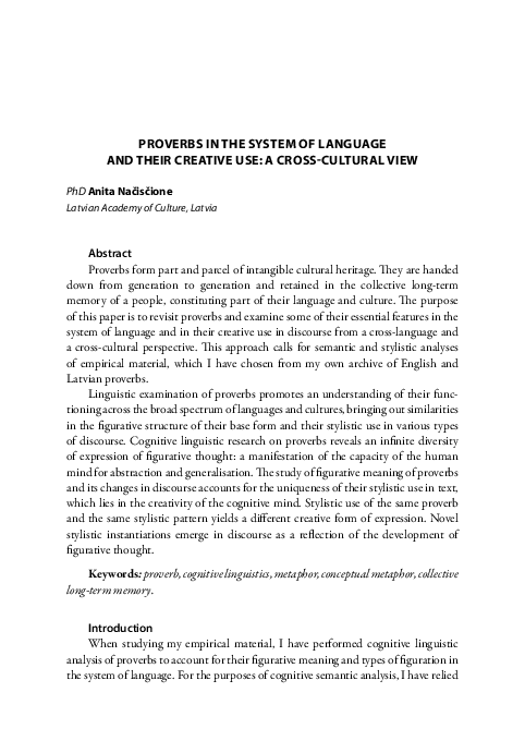 (PDF) Proverbs in the System of Language and Their Creative Use: A ...